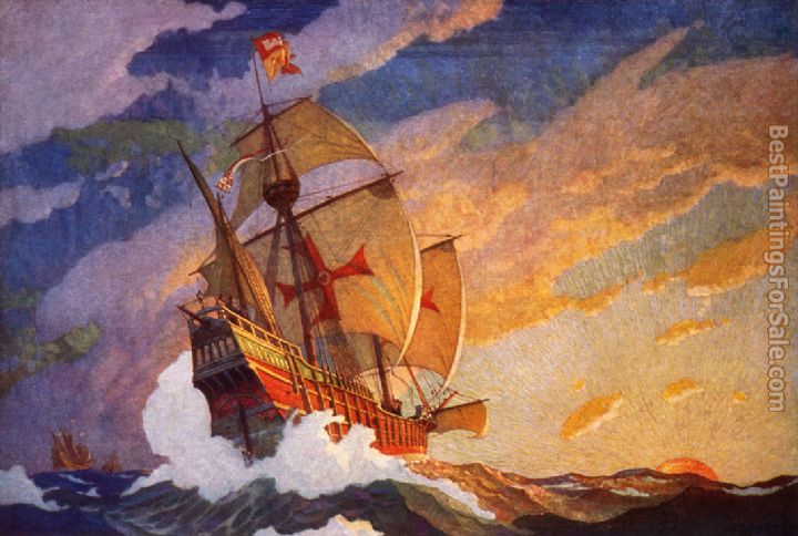 2012 Columbus' Three Ships by N.C. Wyeth Painting | Best Paintings For Sale