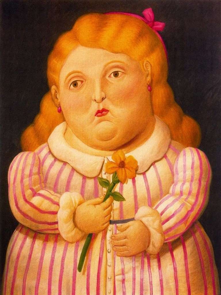 Fernando Botero Nina con flor Painting | Best Paintings For Sale